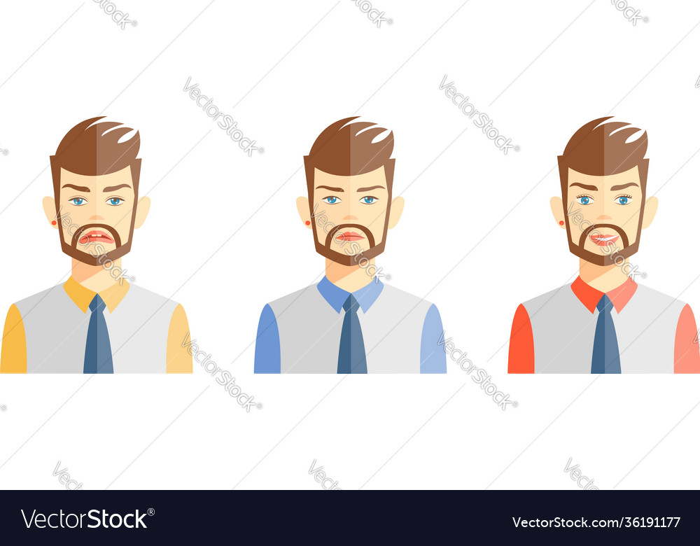 Young man expressing different emotions Royalty Free Vector