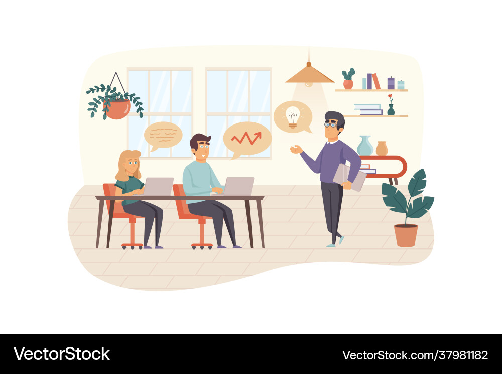 Business training scene coach gives seminar Vector Image