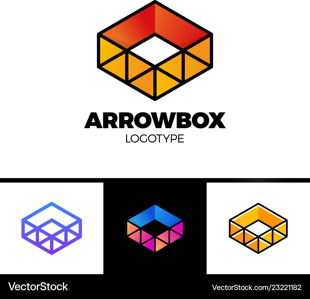 Delivery box with arrow logo and triangle symbol Vector Image