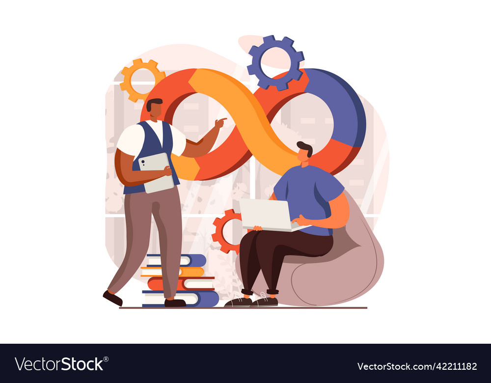 Devops web concept in flat design Royalty Free Vector Image Devops web concept in flat design Royalty Free Vector Image