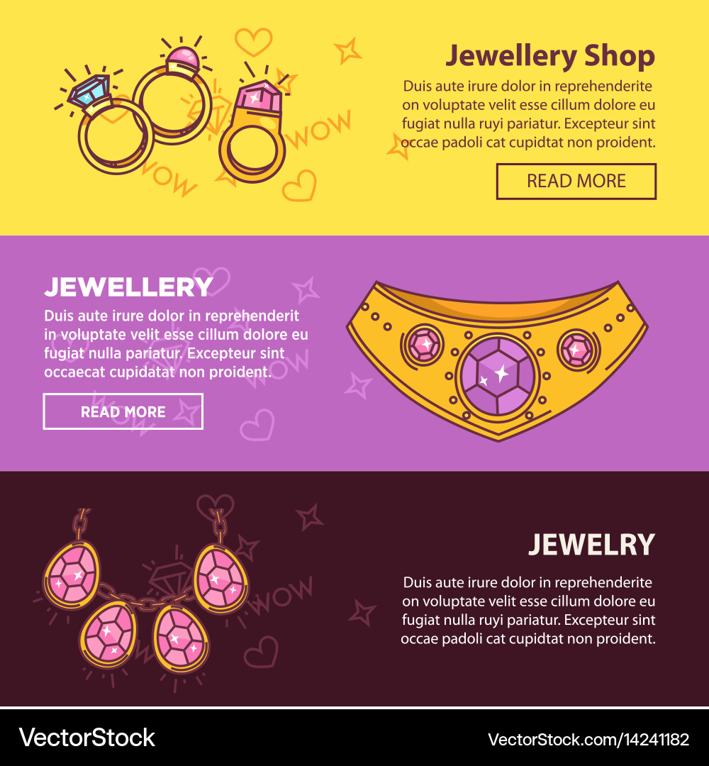 Jewelry shop web banners flat template Royalty Free Vector