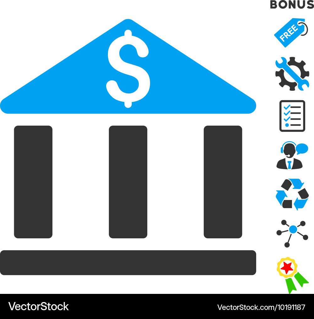 Bank office building flat icon with bonus Vector Image
