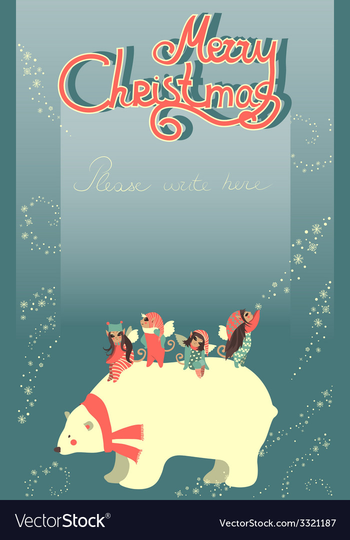 Cute Angels And Polar Bear Celebrating Christmas Vector Image