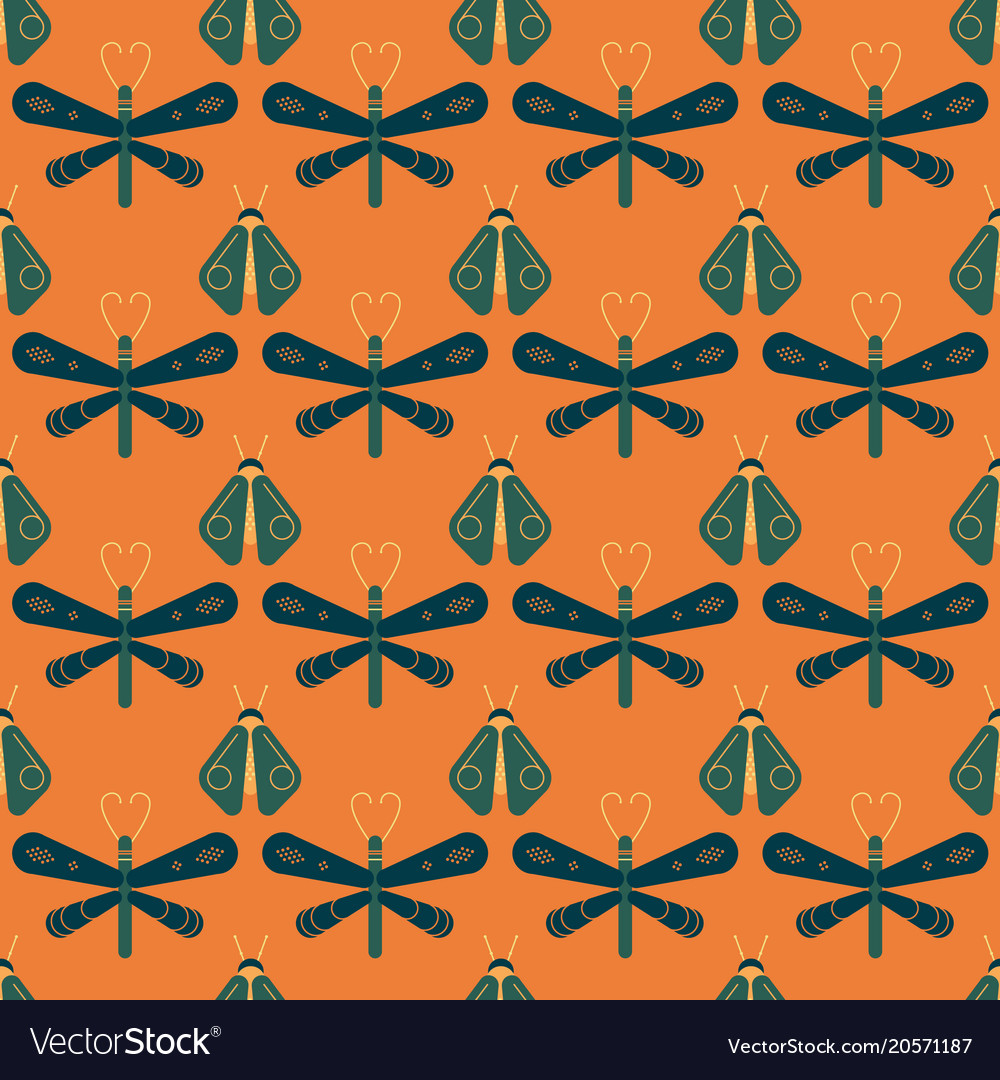 Firefly and dragonfly seamless pattern Royalty Free Vector