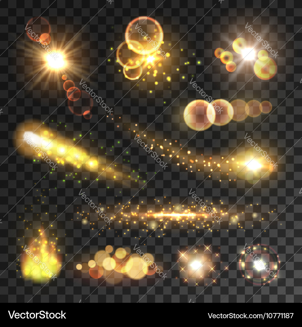 Golden sparkling light trails and flashes Vector Image
