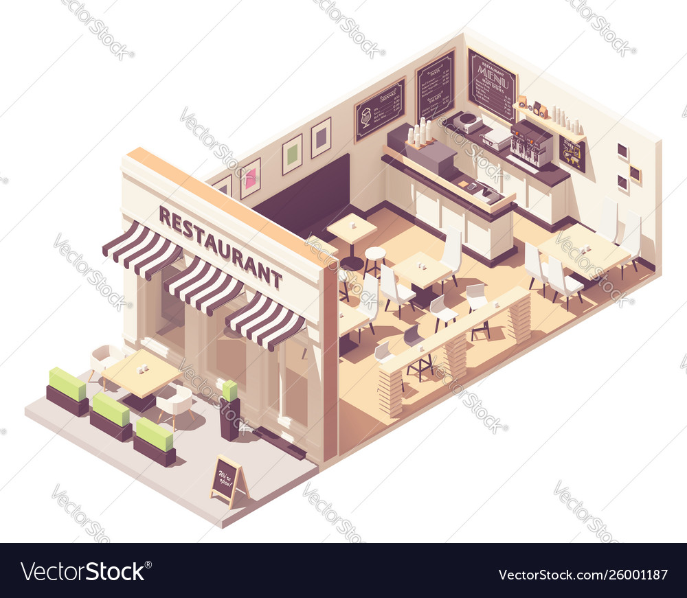 Isometric restaurant interior cross-section Vector Image Isometric restaurant interior cross-section Vector Image