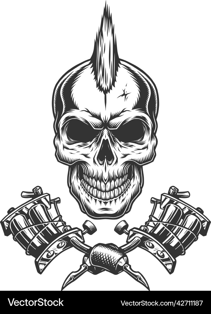 Vintage monochrome tattoo master skull Royalty Free Vector