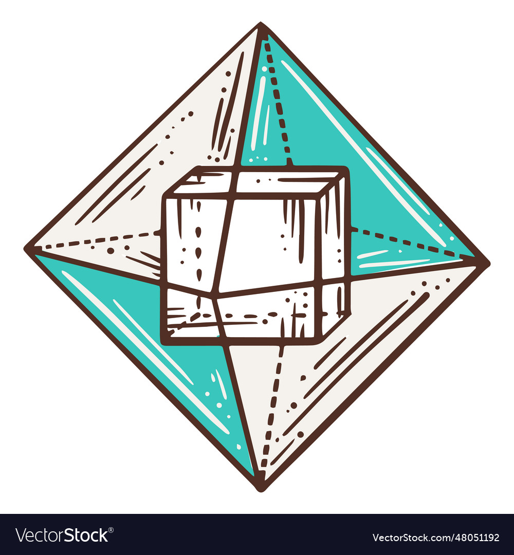 Cube inside pyramid geometry Royalty Free Vector Image