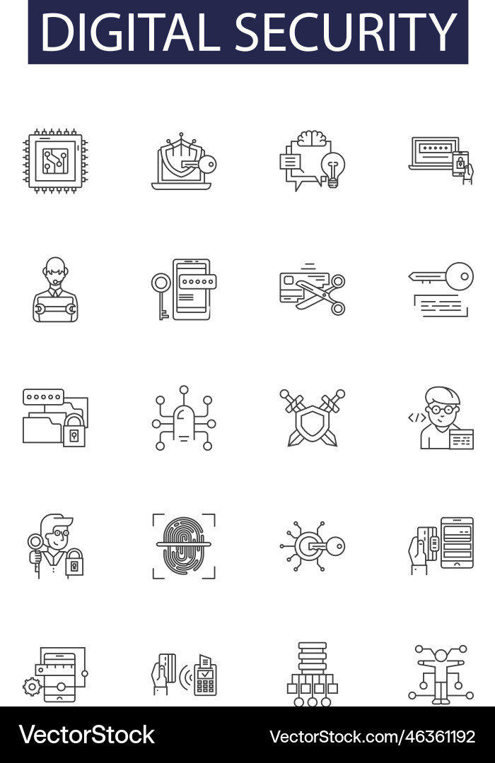 Digital security line icons and signs Royalty Free Vector