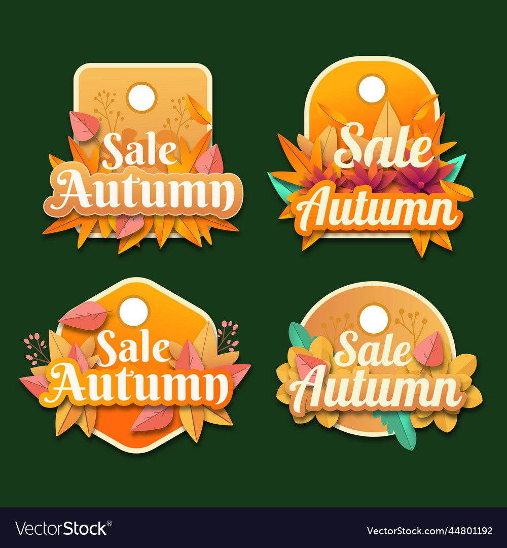 Flat paper style autumn labels collection design Vector Image