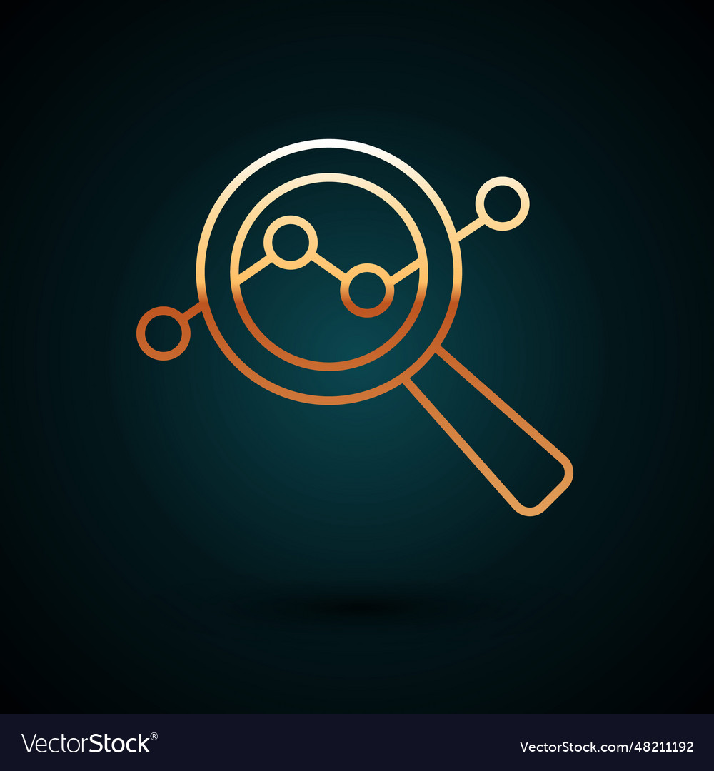 Gold line magnifying glass and data analysis icon Vector Image