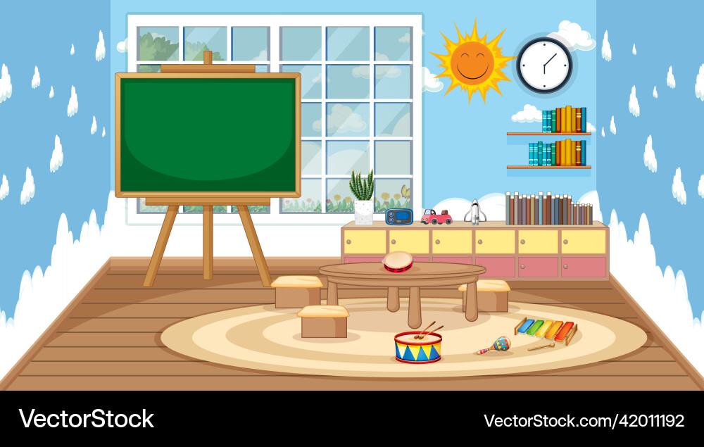 Scene of classroom with chalkboard and table Vector Image