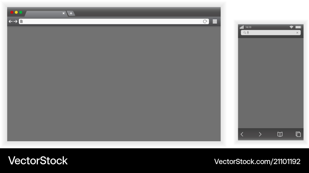 Set of dark browser interface on laptop and phone Vector Image