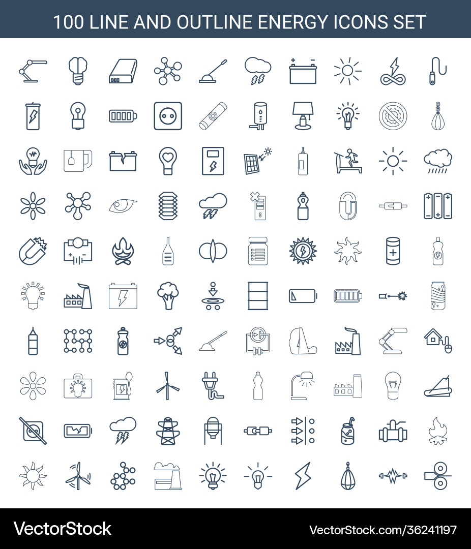 100 energy icons Royalty Free Vector Image - VectorStock