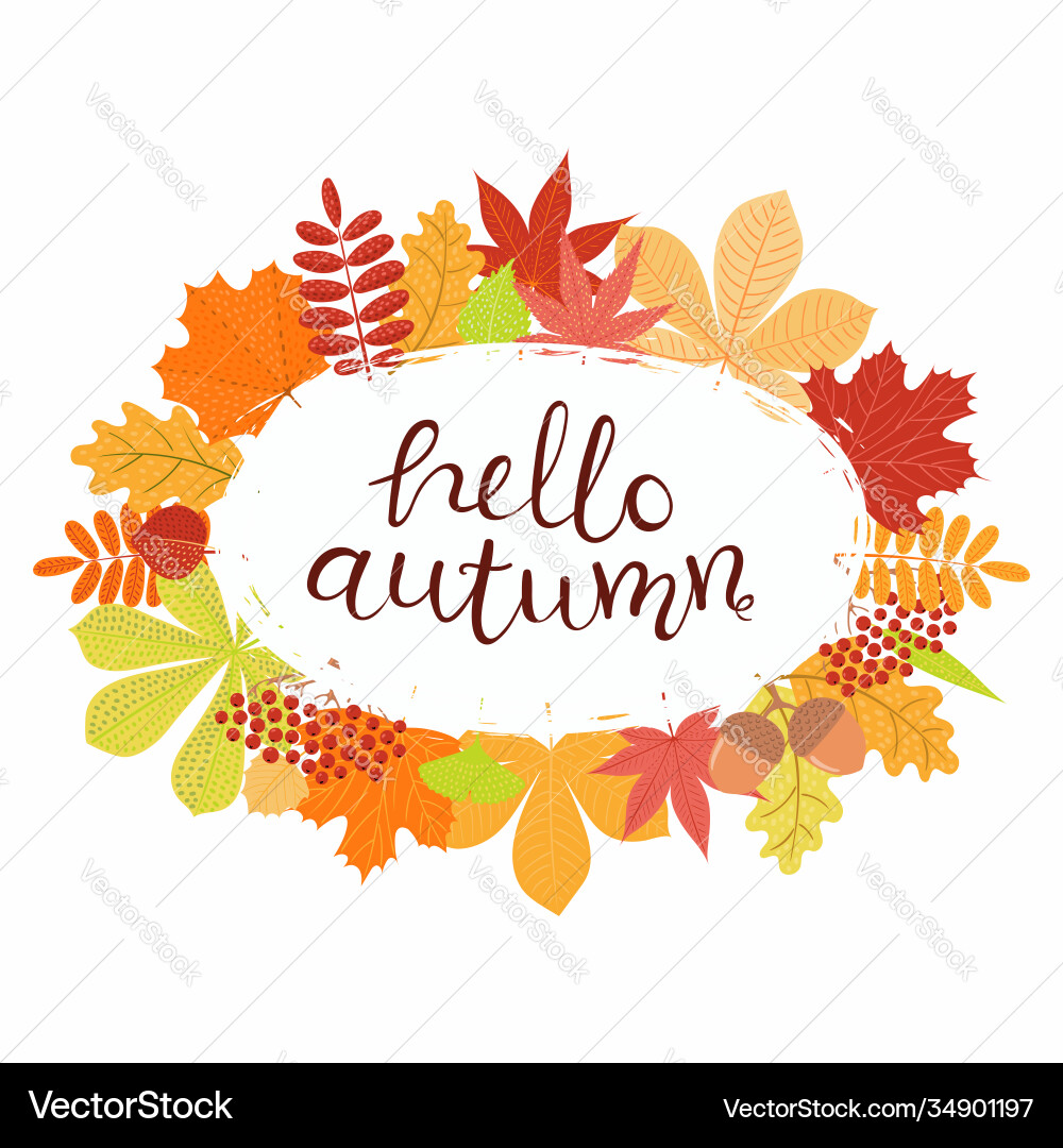 Autumn design with frame leaves lettering Vector Image