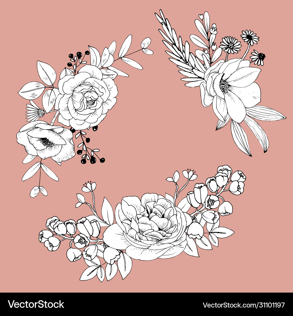 Cute line flowers isolated on light background Vector Image