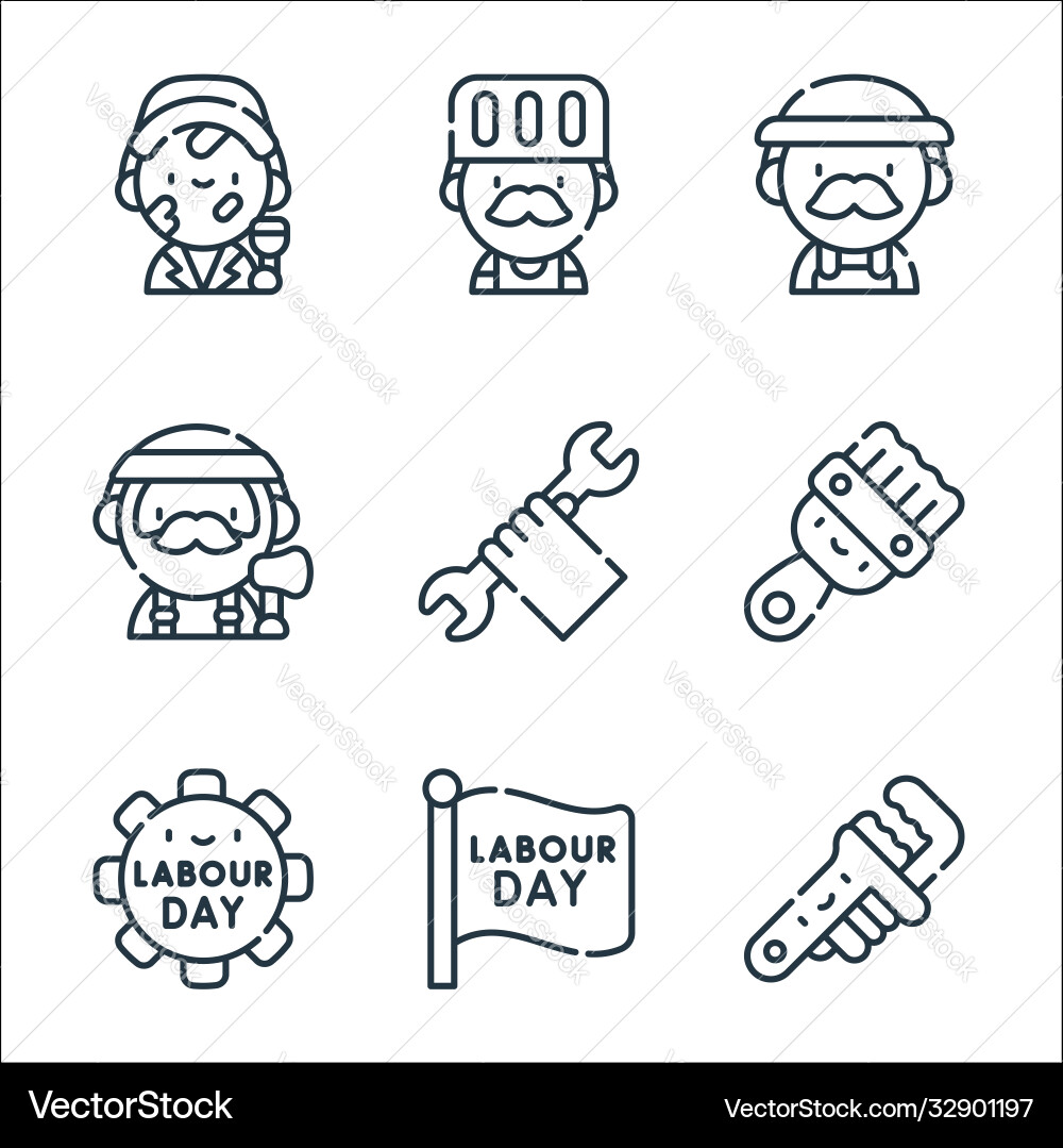 Labour day line icons linear set quality line set Vector Image