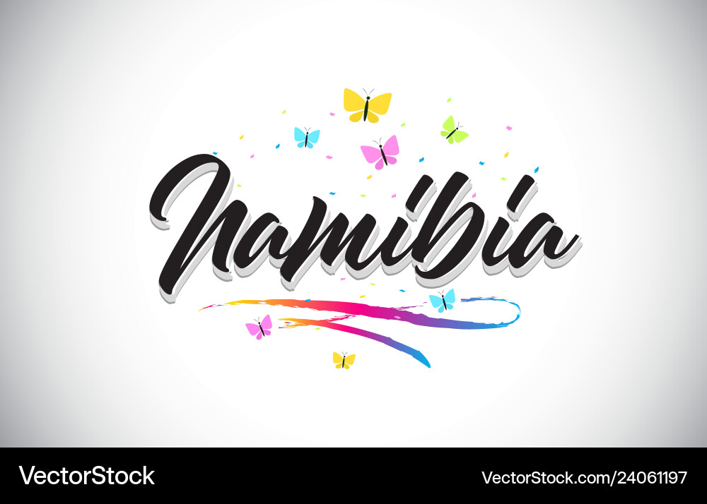 Namibia handwritten word text with butterflies Vector Image
