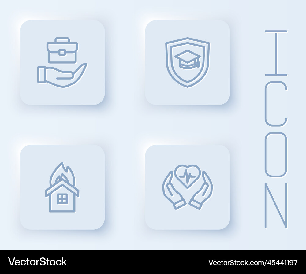 Set line hand holding briefcase graduation cap Vector Image