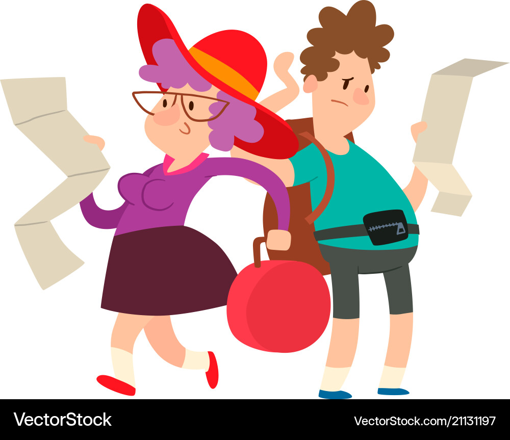 Traveler people searching right direction on map Vector Image