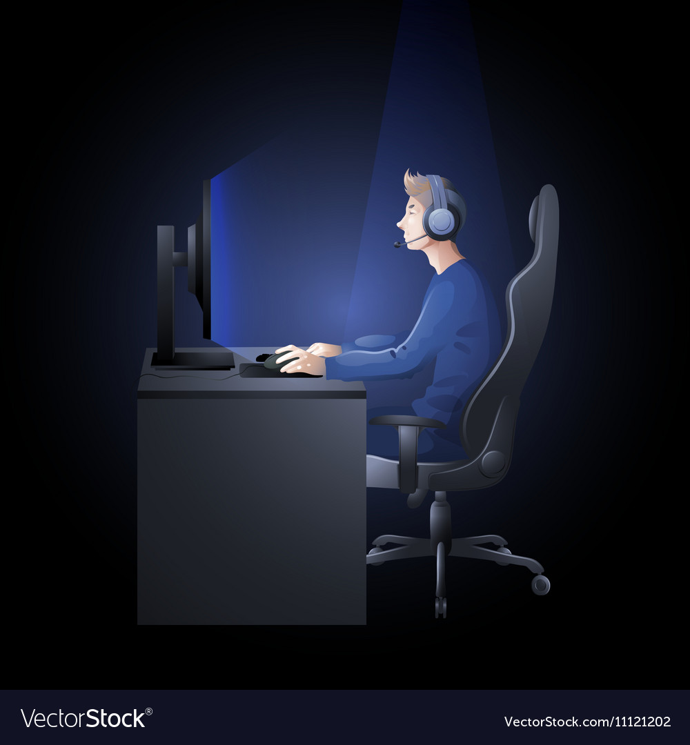 Guy playing the computer Royalty Free Vector Image