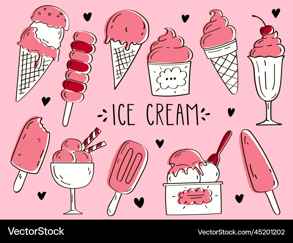Hand-drawn set of doodles with different ice Vector Image
