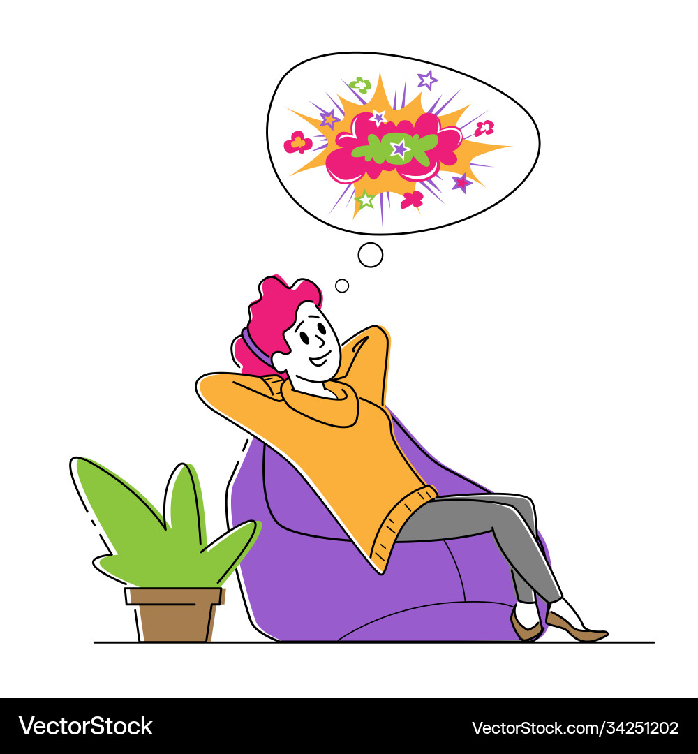 Happy female character sitting on comfortable Vector Image