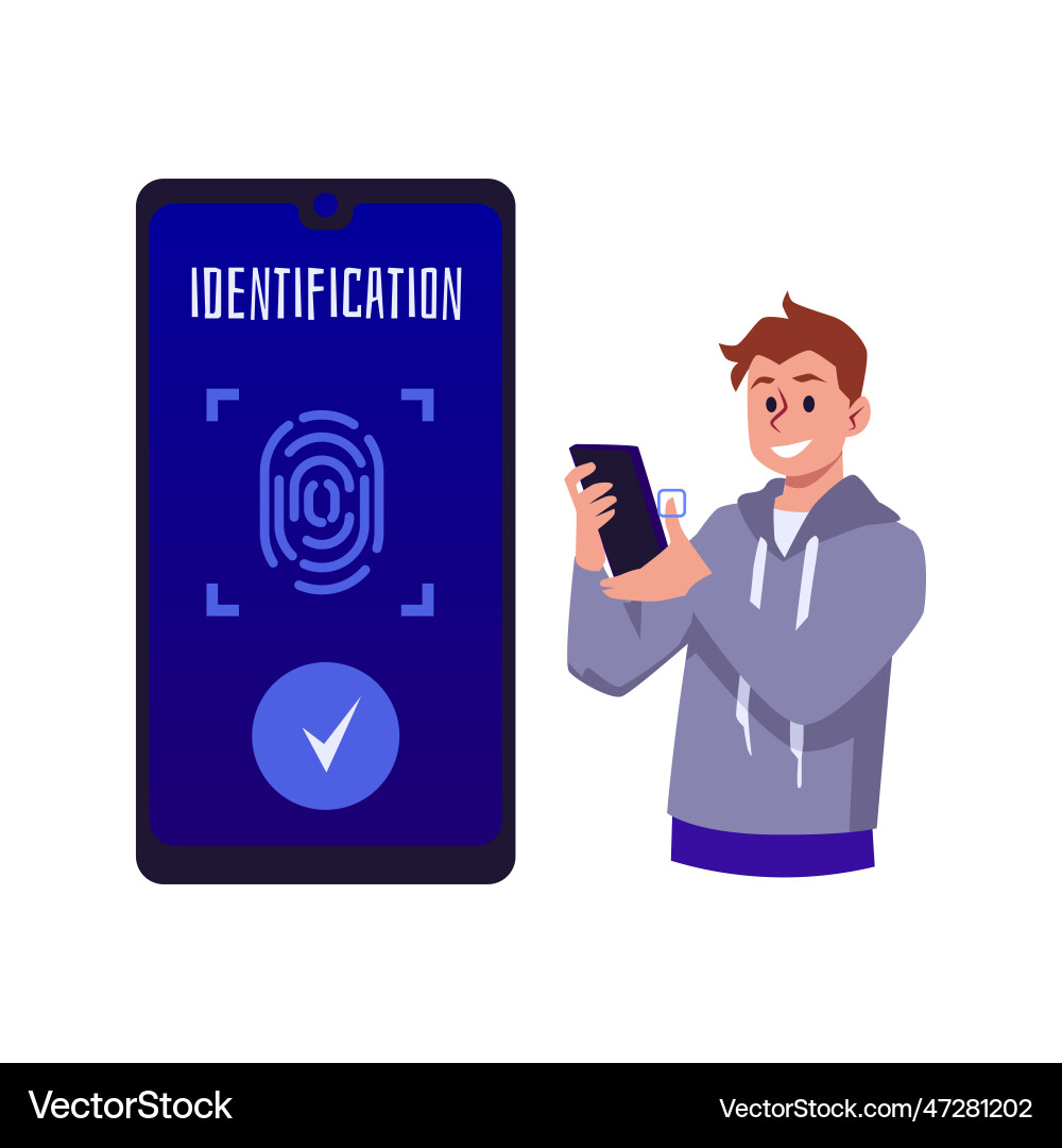 Happy man scanning fingerprint biometrics flat Vector Image
