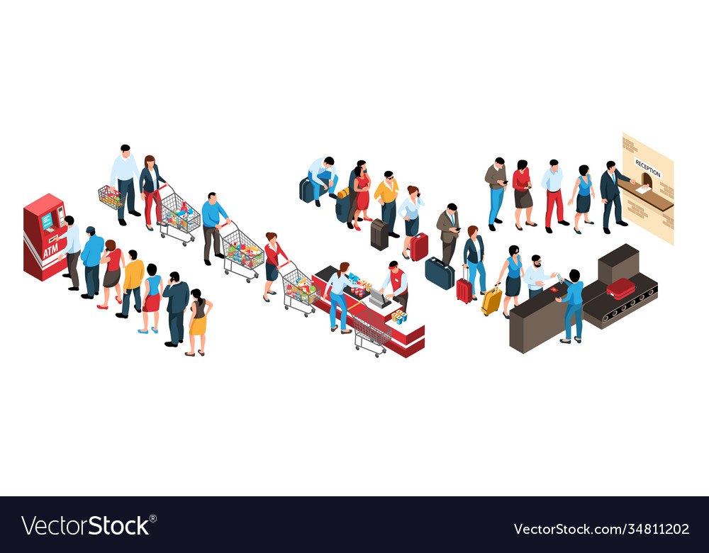 Isometric queue set Royalty Free Vector Image - VectorStock