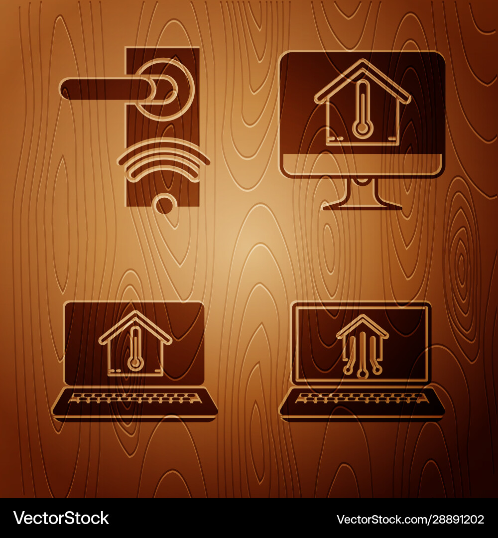 Set laptop with smart home digital door lock Vector Image