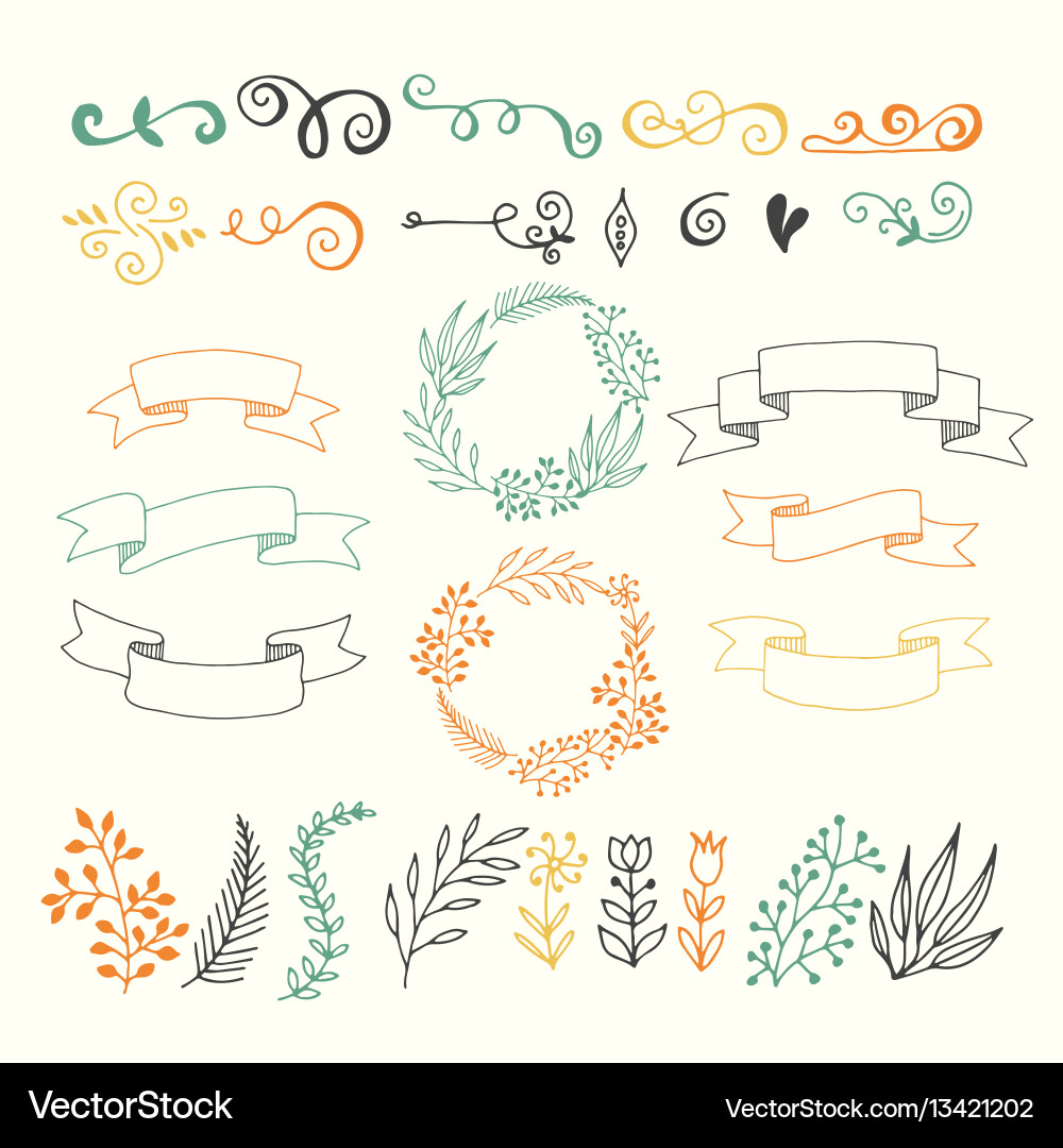 Set of design elements floral hand drawn Vector Image