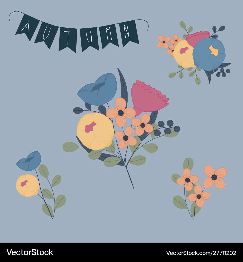 With colorful autumn flowers Royalty Free Vector Image