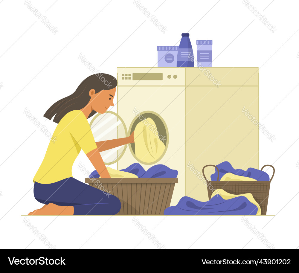 Woman washing clothes with machine Royalty Free Vector Image