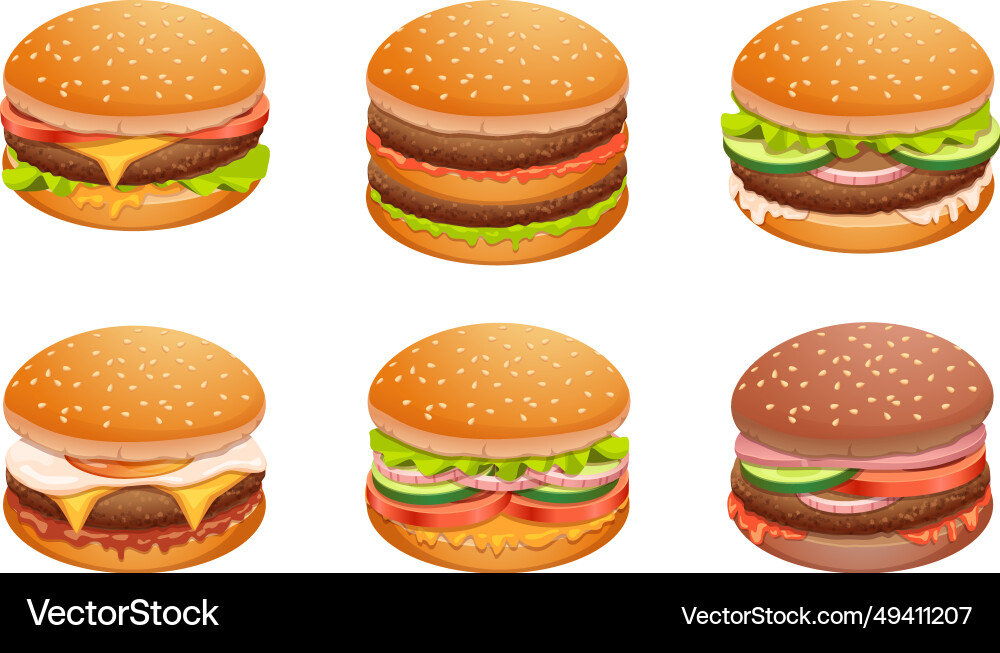 Burger fast food kitchen with different burghers Vector Image