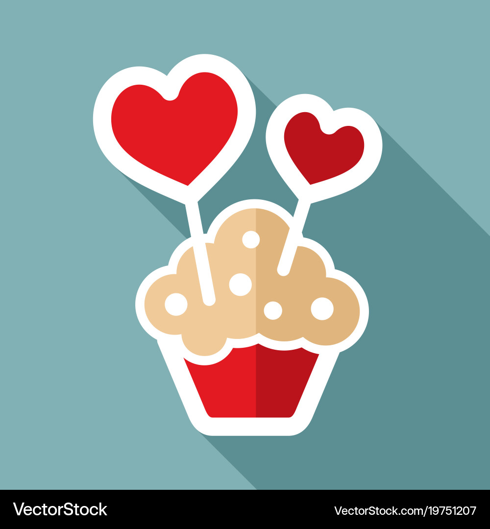Cupcake with two hearts icon Royalty Free Vector Image