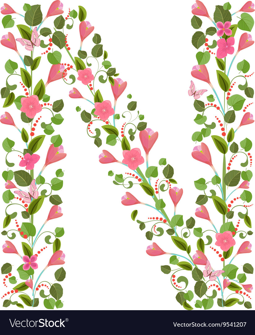 Floral font with spring pink flowers romantic Vector Image