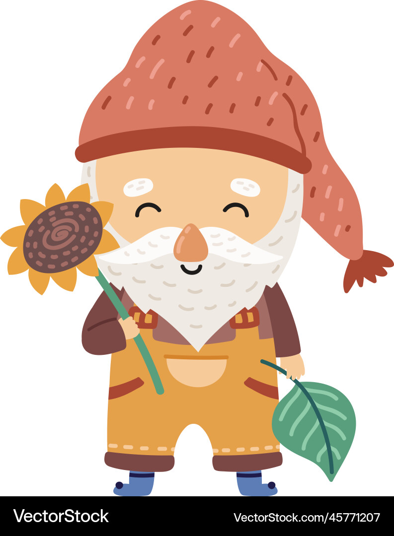 Gnome character cute bearded dwarf nature mascot Vector Image