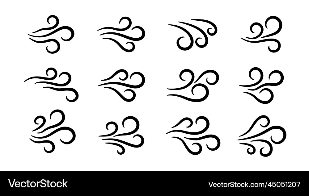 Hand drawn wind air flow icon set free breath Vector Image