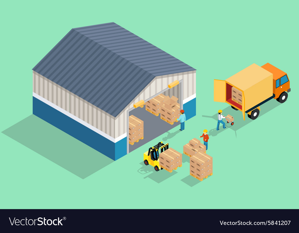 Isometric warehouse loading and unloading from Vector Image
