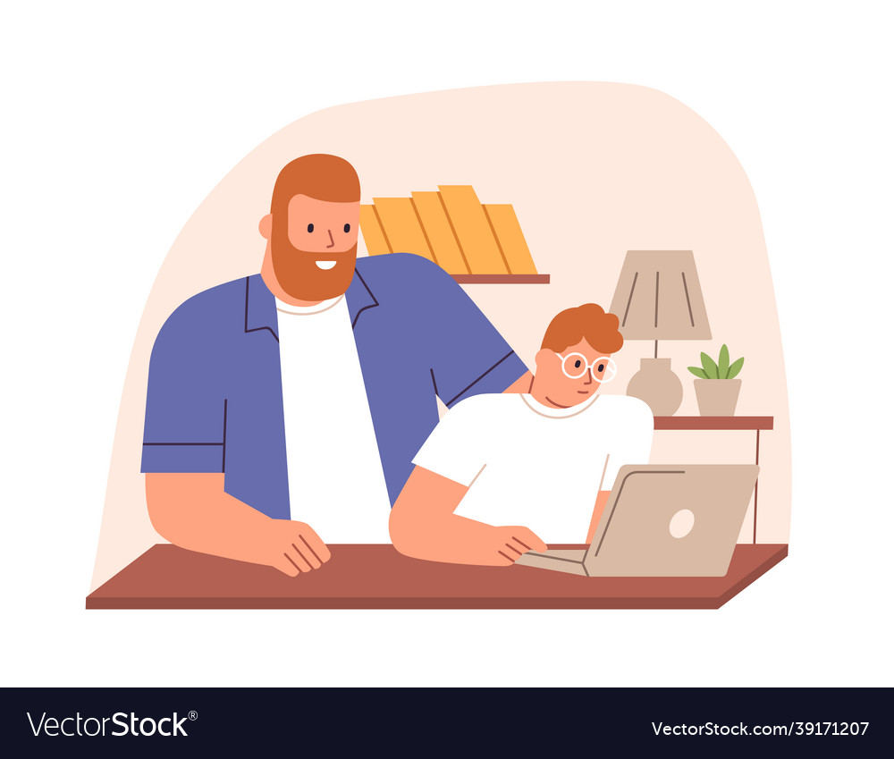 Parent and child sitting at laptop at home Vector Image Parent and child sitting at laptop at home Vector Image