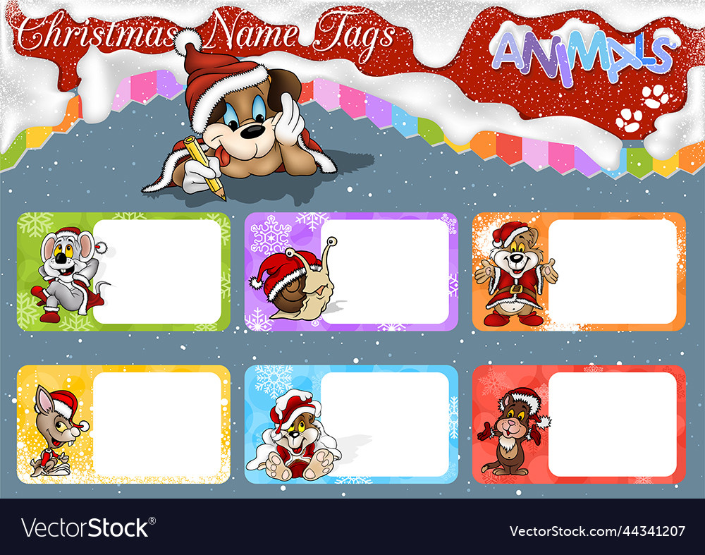 Set of christmas name tags with cute animals Vector Image