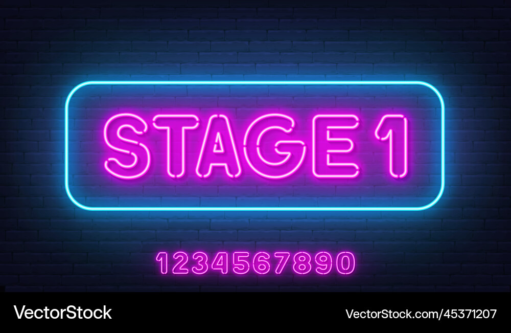 Stage 1 neon sign on brick wall background Vector Image