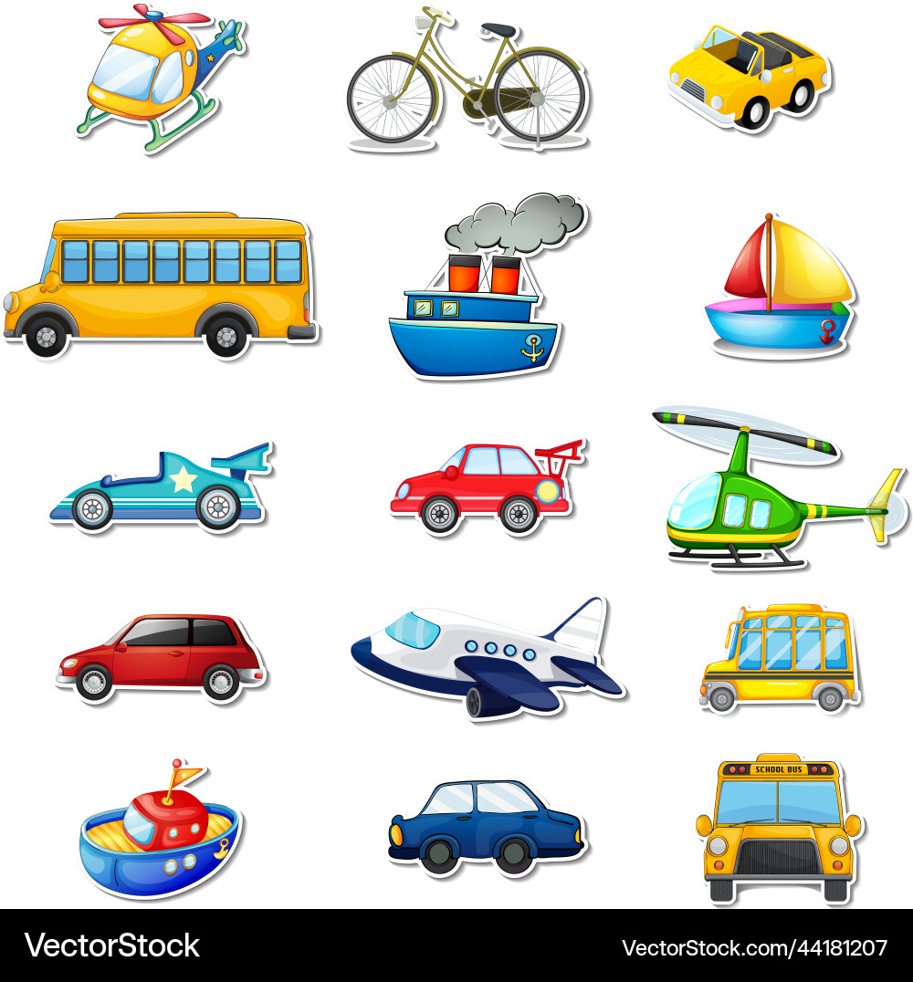 Sticker set of different vehicles Royalty Free Vector Image
