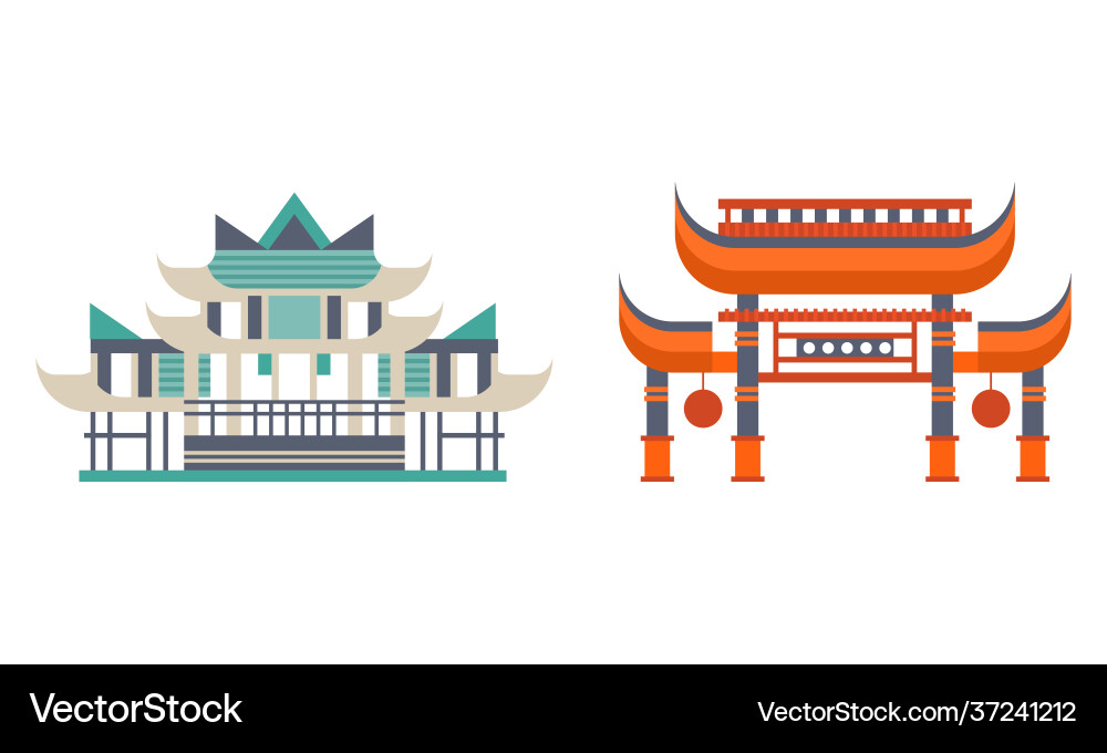 Asian traditional buildings set ancient eastern Vector Image