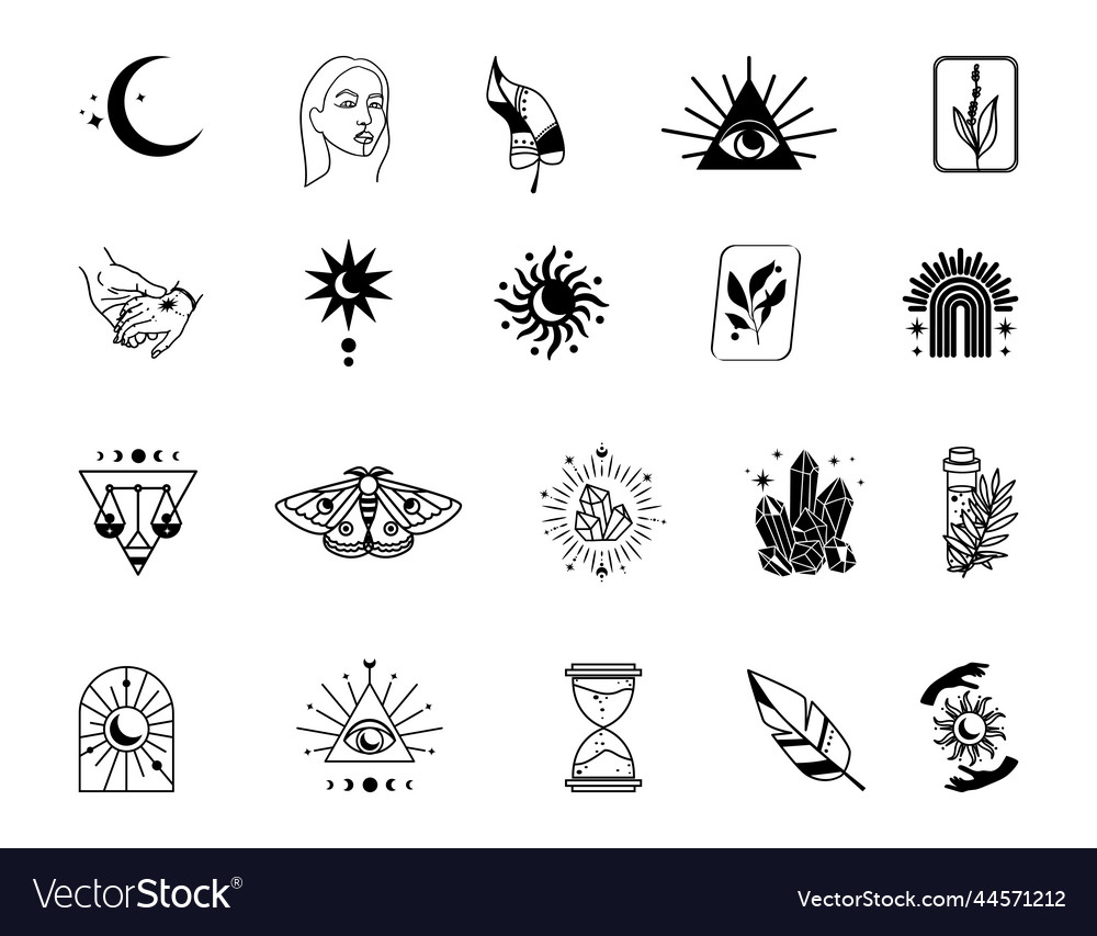 Magic icons set paranormal and esoteric Royalty Free Vector Magic icons set paranormal and esoteric Royalty Free Vector