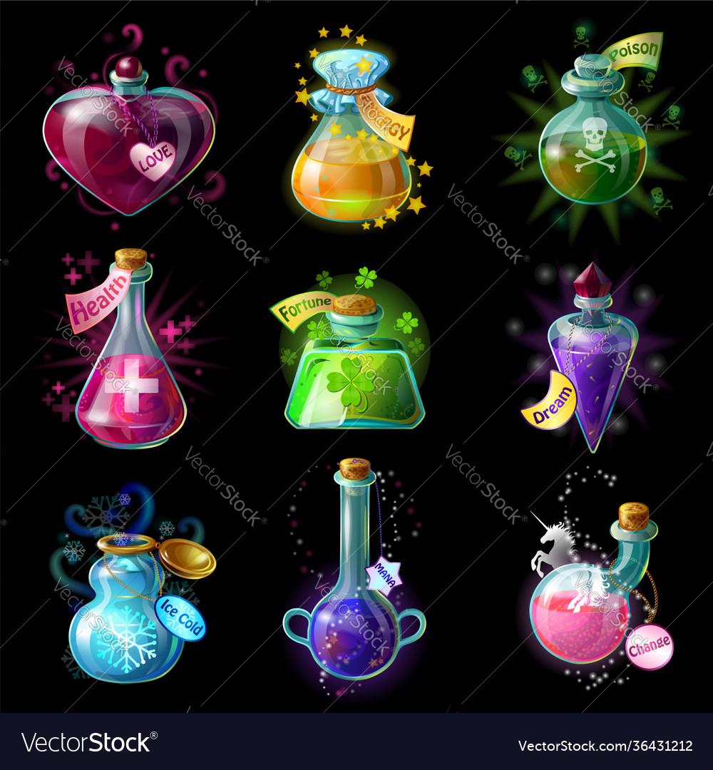 Magic potions icon set Royalty Free Vector Image Magic potions icon set Royalty Free Vector Image