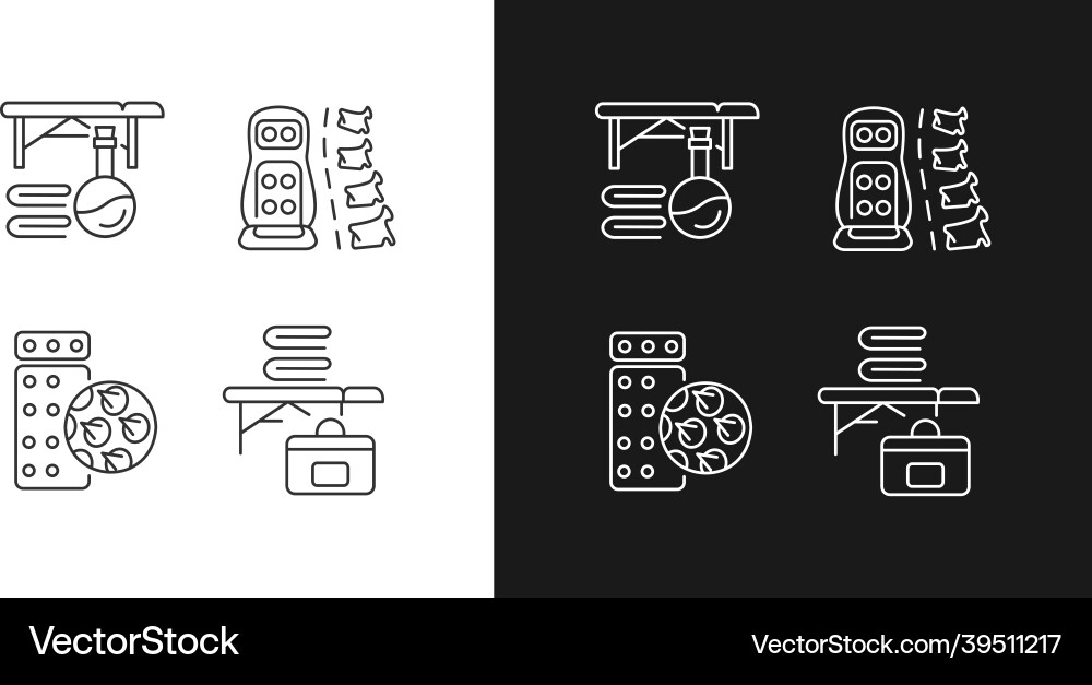 Back massage equipment linear icons set for dark Vector Image