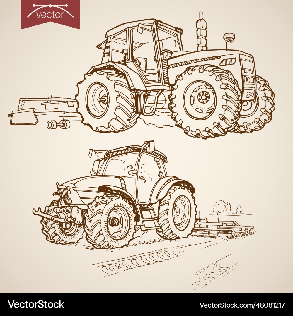 Engraving vintage hand drawn tractor plough Vector Image