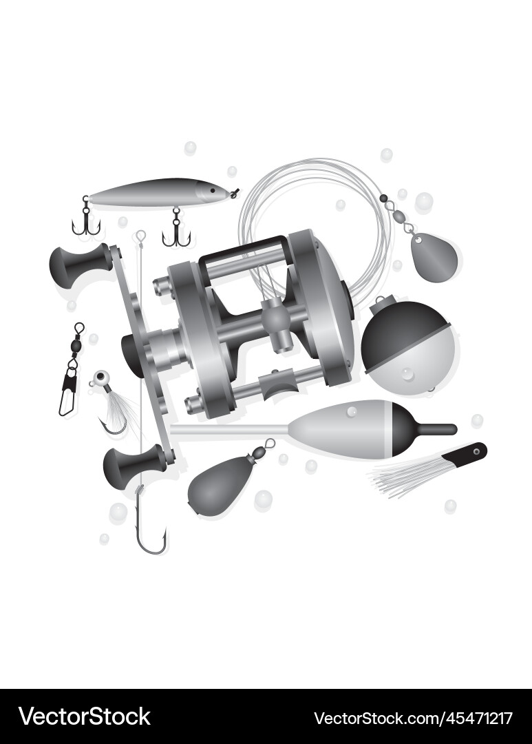 Fishing tackle set isolated on white background Vector Image