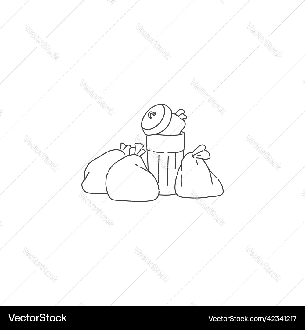 Garbage in bag and bin contour black white Vector Image